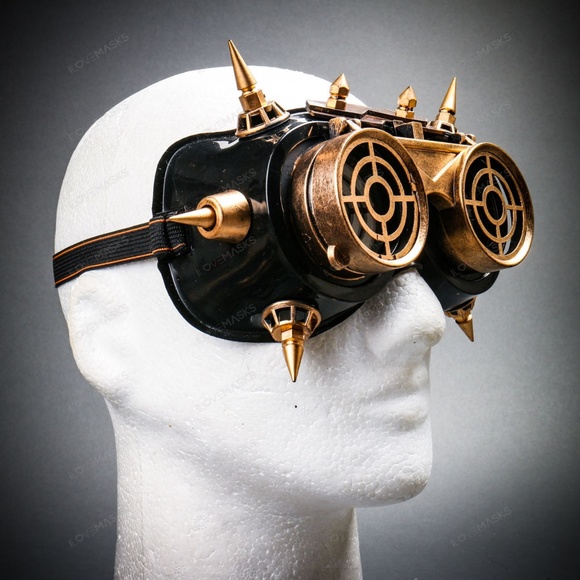ILOVEMASKS | Accessories | Black Gold Steampunk Spikes Goggles Eye Mask ...